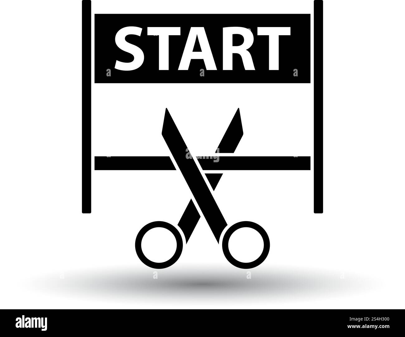 Scissors Cutting Tape Between Start Gate Icon. Black on White ...