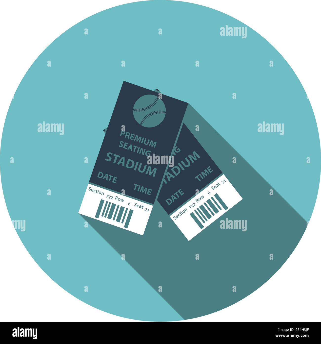Baseball Tickets Icon. Flat Circle Stencil Design With Long Shadow ...