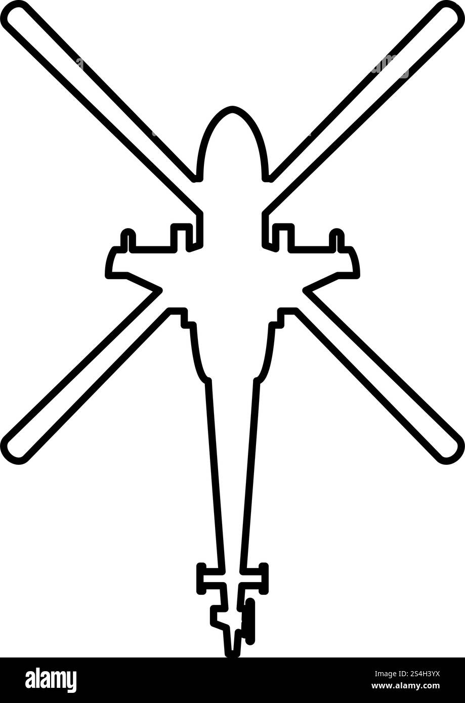 Helicopter top view Battle helicopter icon outline black color vector ...