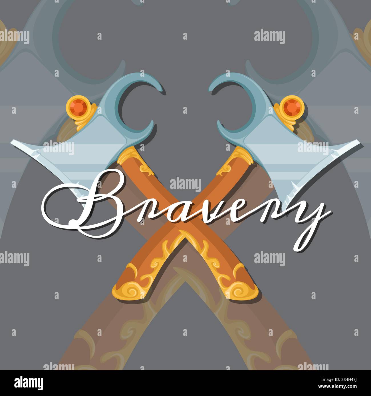 Vector fantasy cartoon style game design medieval crossed axes elements ...
