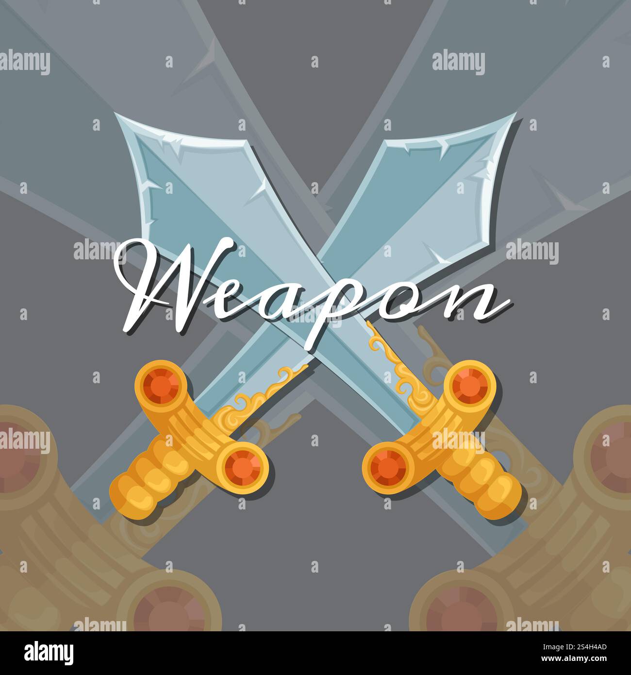 Vector fantasy cartoon style game design medieval crossed sword ...