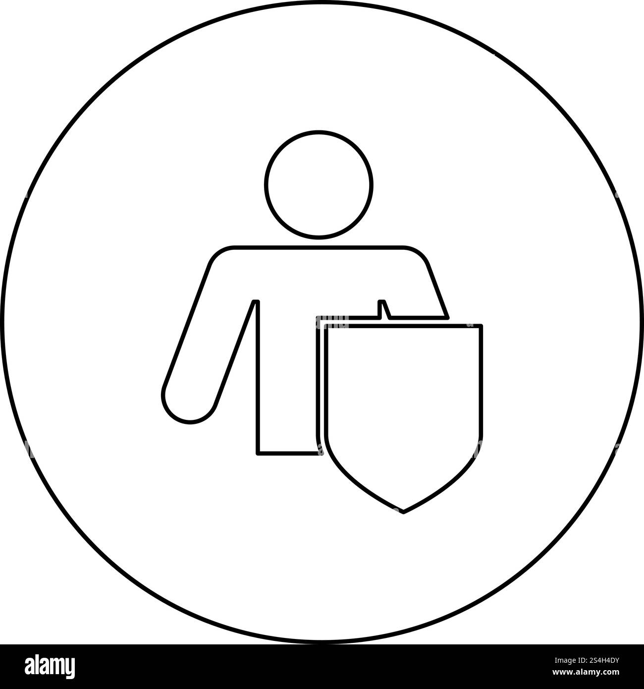 Stick man with shield Protecting personal data concept Man holding ...