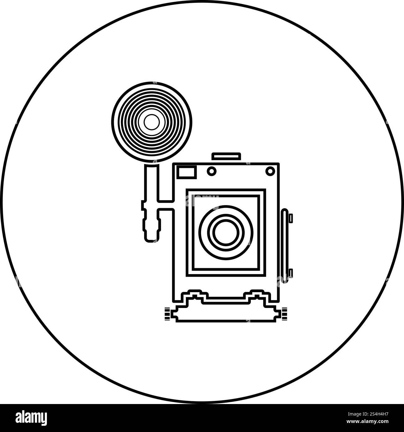 Retro camera Vintage photo camera face view icon in circle round ...