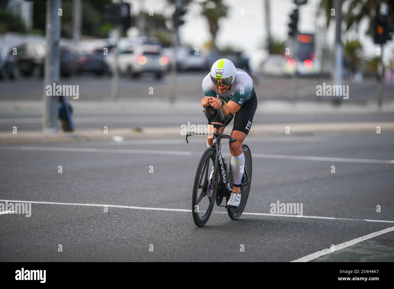 Melbourne, Australia. 12th Jan, 2025. Aaron Bognar is seen cycling ...