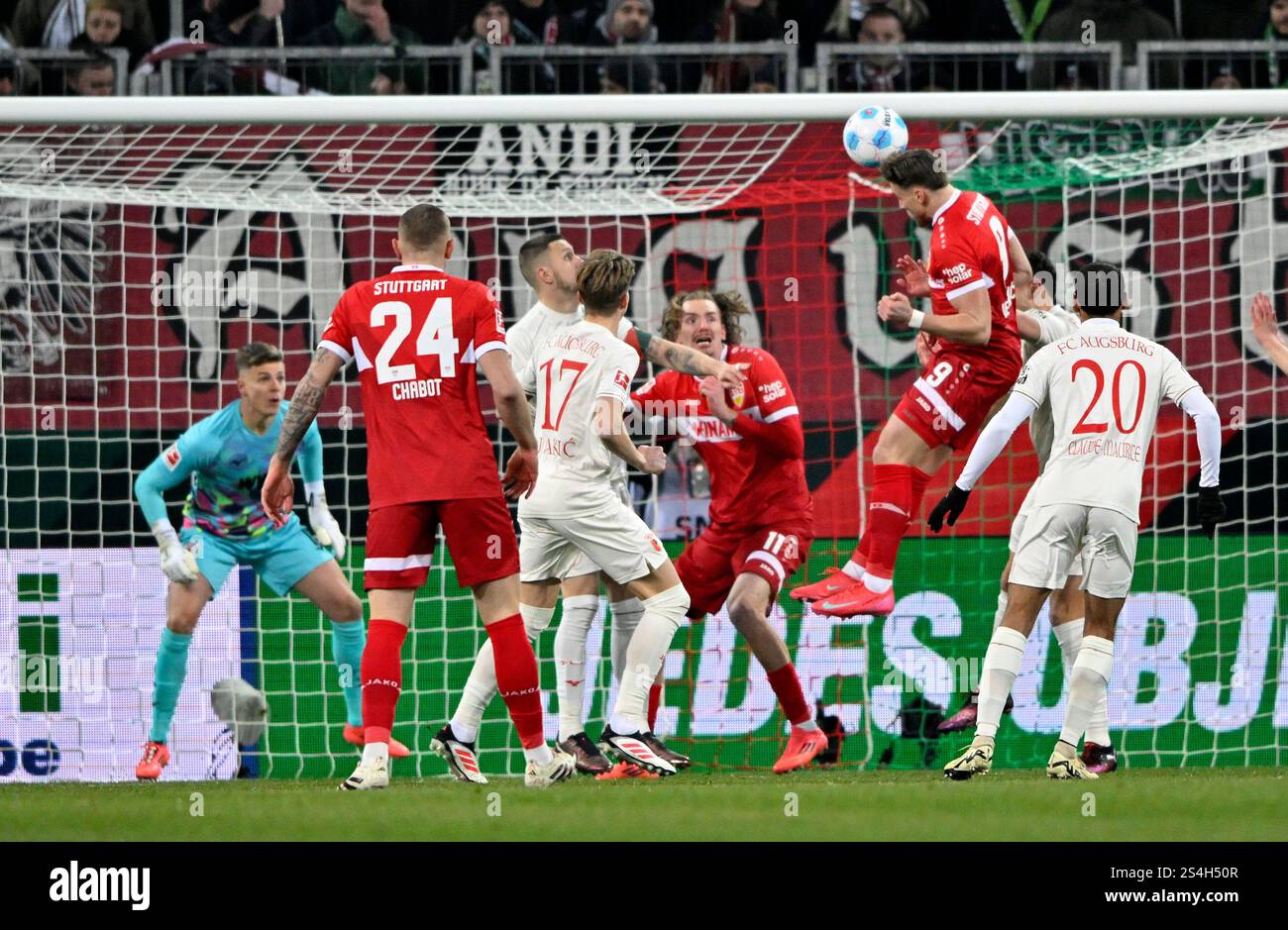 Augsburg, Deutschland. 12th Jan, 2025. Strafraumszene, Torraumszene Ermedin Demirovic VfB ...
