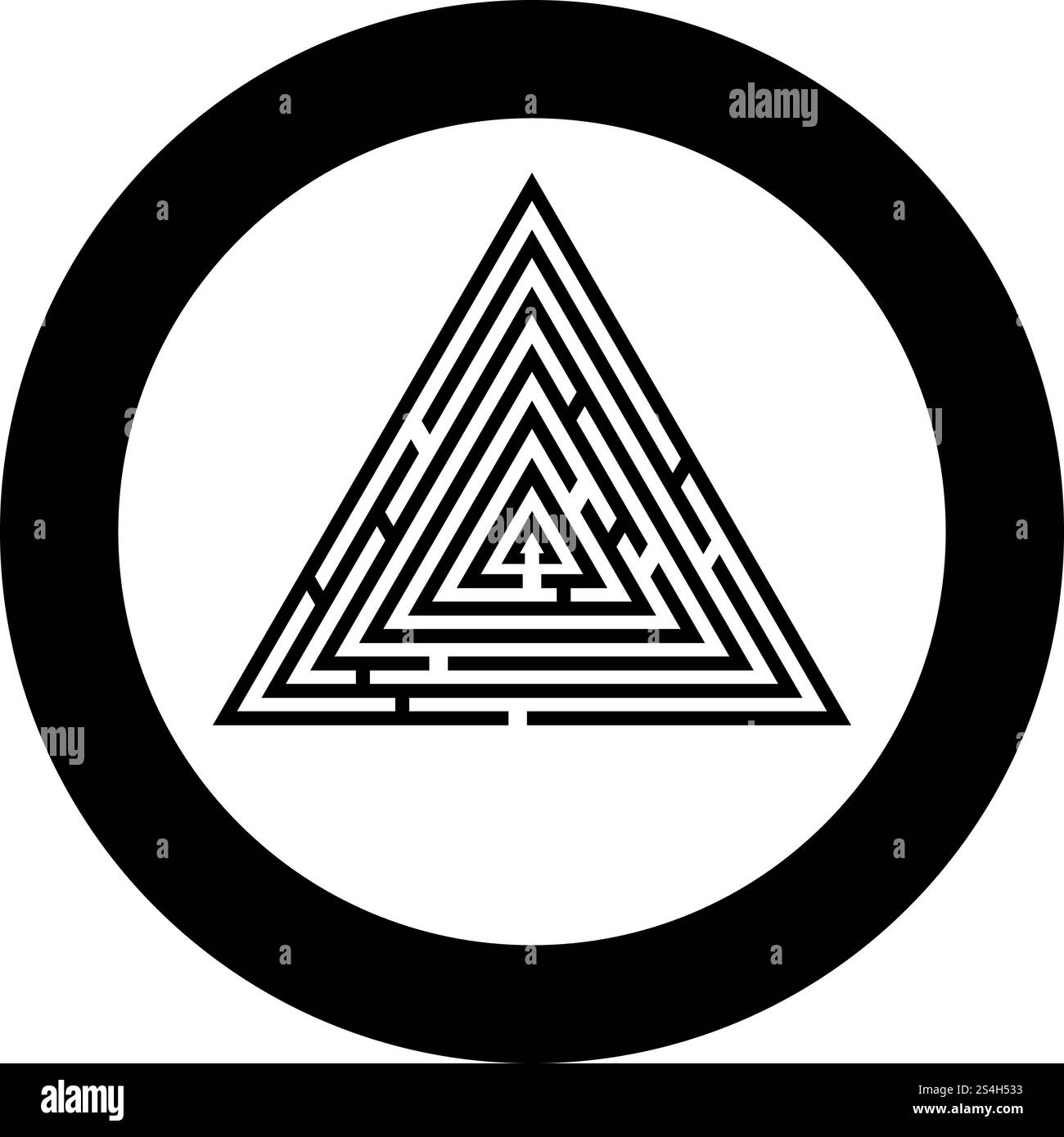 Triangular labyrinth Maze conundrum Labyrinth conundrum icon in circle round black color vector ...