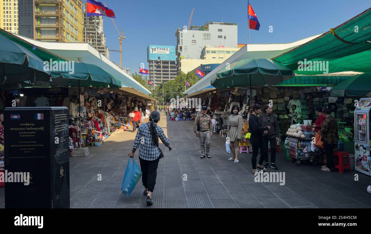 Phnom Penh, Cambodia, Asia, January 12 2025: Covered market shops in Phnom Penh, Cambodia Stock ...