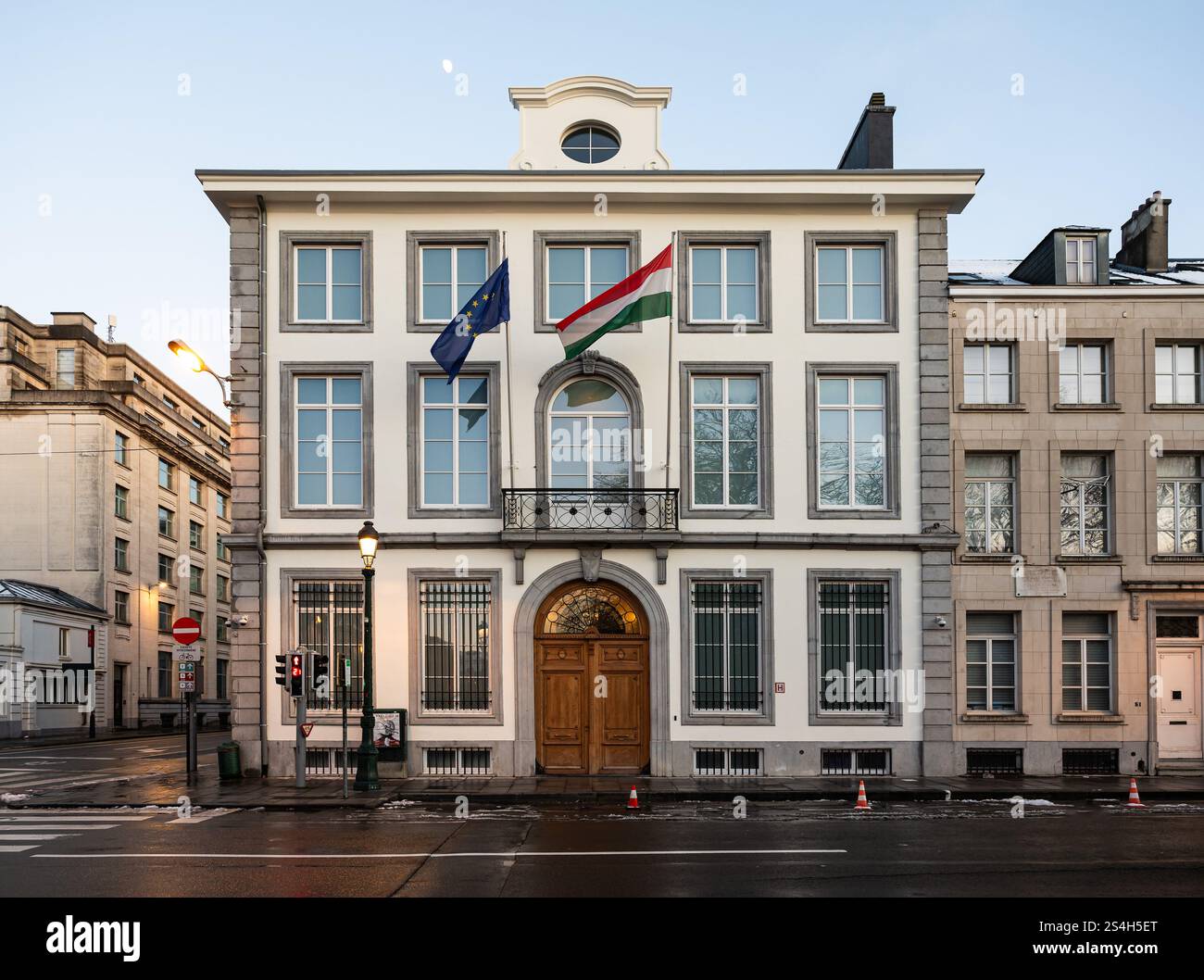 Hungarian embassy house facade in Brussels city center, Belgium, Jan 9 ...