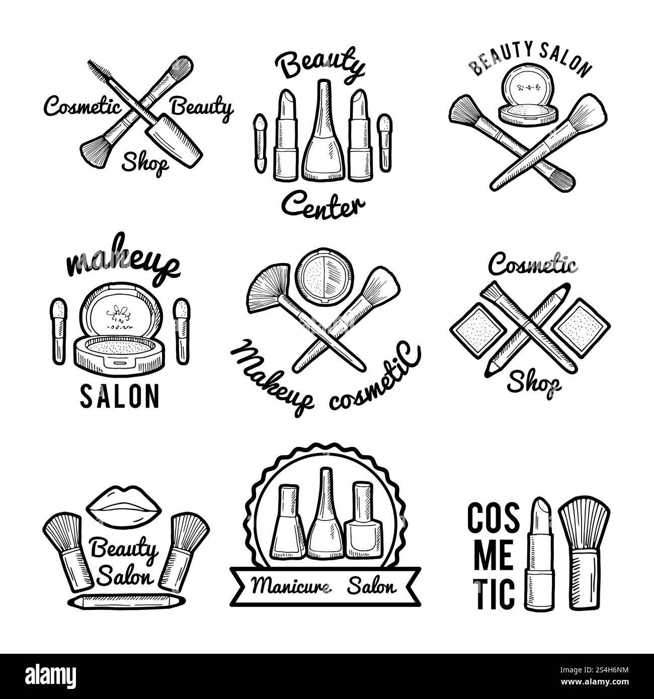 Labels set for beauty salon. Monochrome pictures set of different ...
