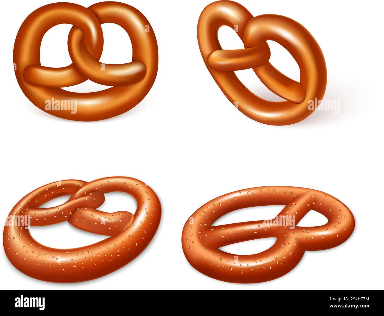 German pretzel icon set. Realistic set of german pretzel vector icons ...