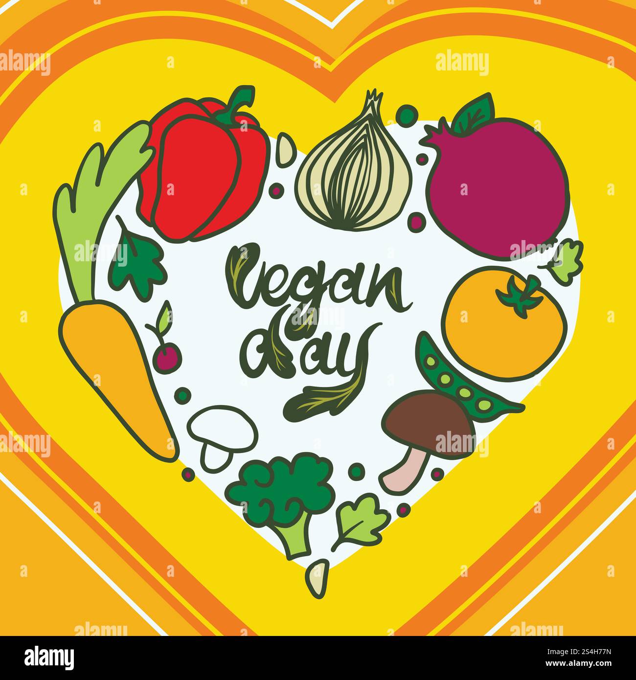 Happy vegan day concept background. Hand drawn illustration of happy ...