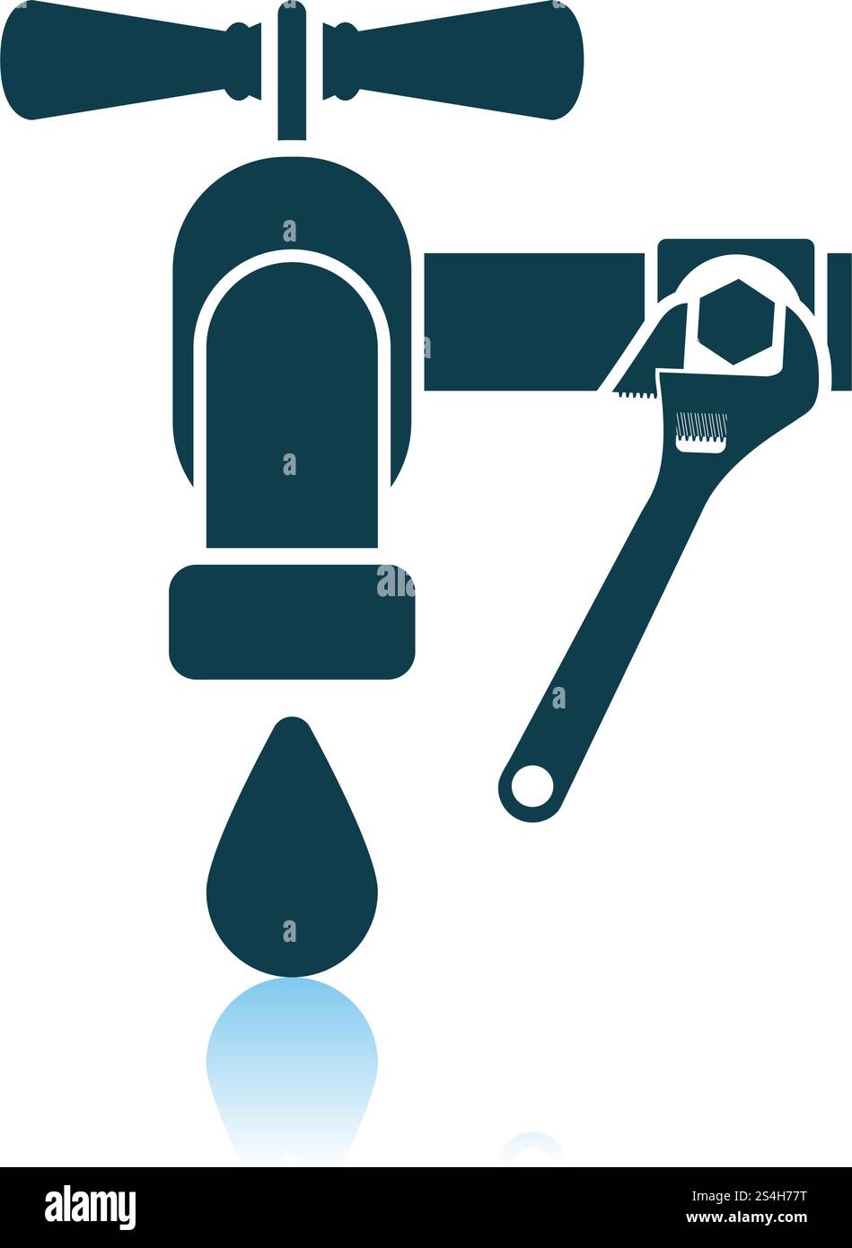 Icon Of Wrench And Faucet. Shadow Reflection Design. Vector ...
