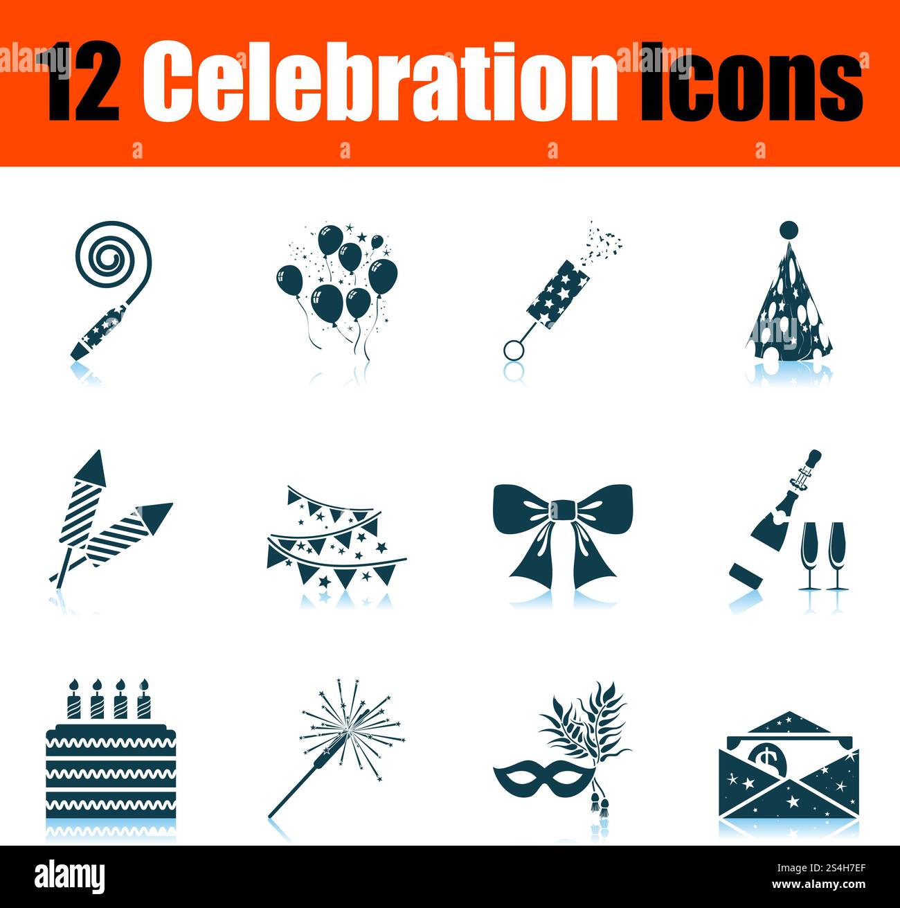 Celebration Icon Set. Shadow Reflection Design. Vector Illustration ...