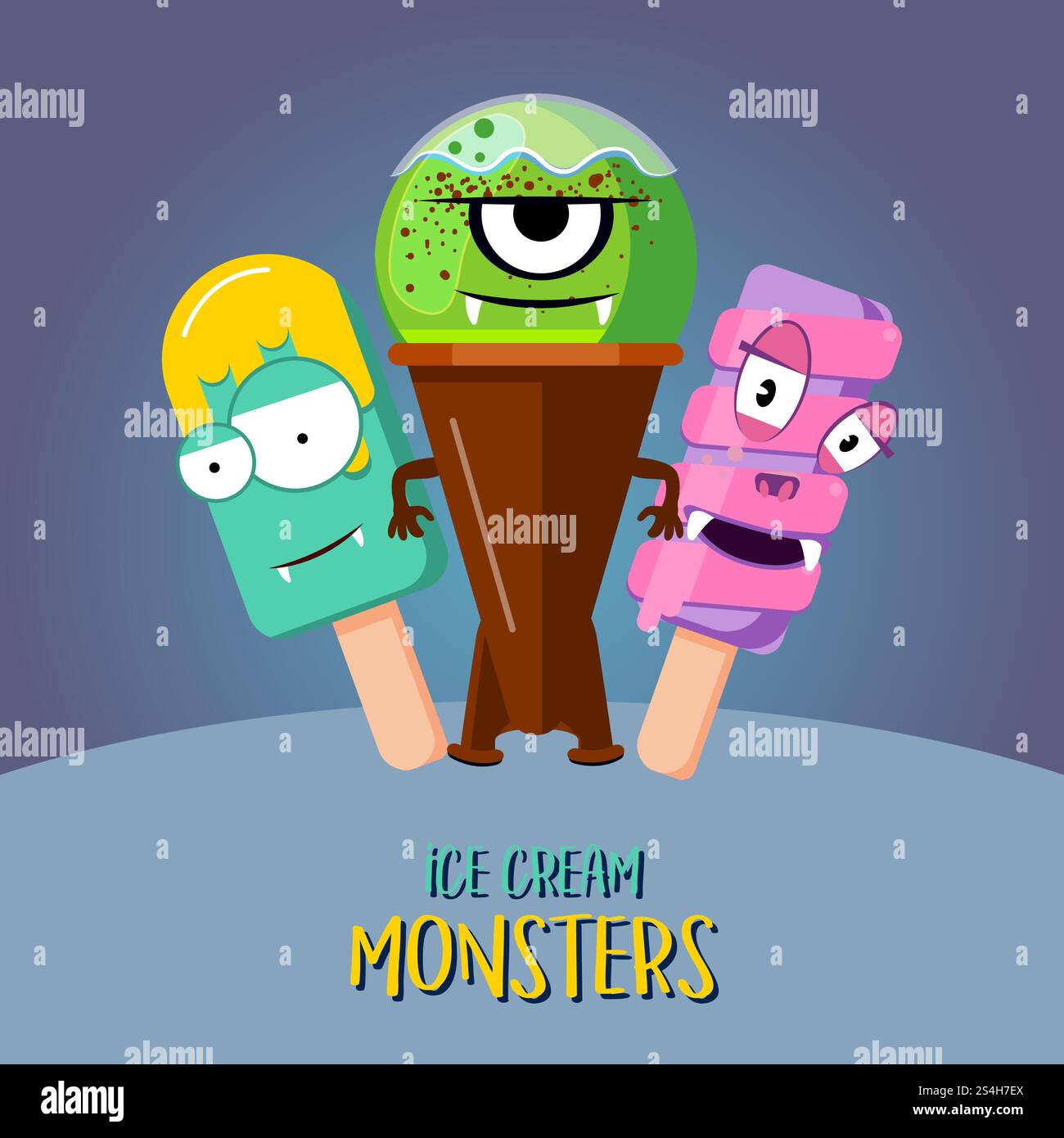 Ice cream vecton character design. Banner with three monsters set ...