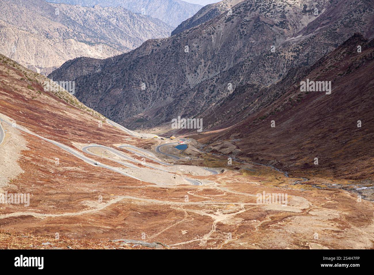 Winding road among karakoram mountains, Pakistan. Babusar Pass Stock ...