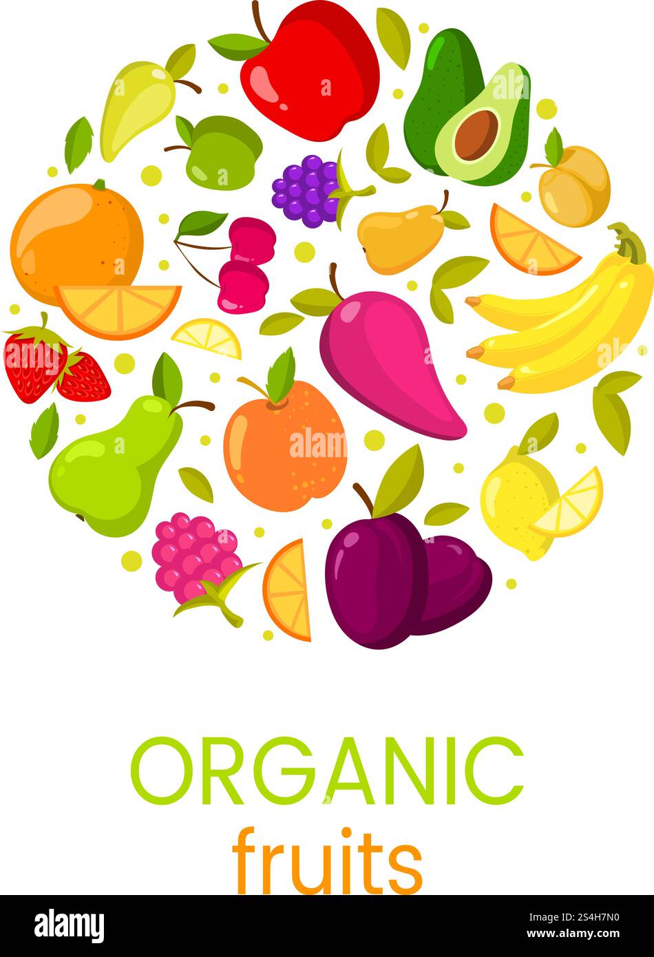 Vector organic fruits frame isolated. Banner with natural fresh food ...