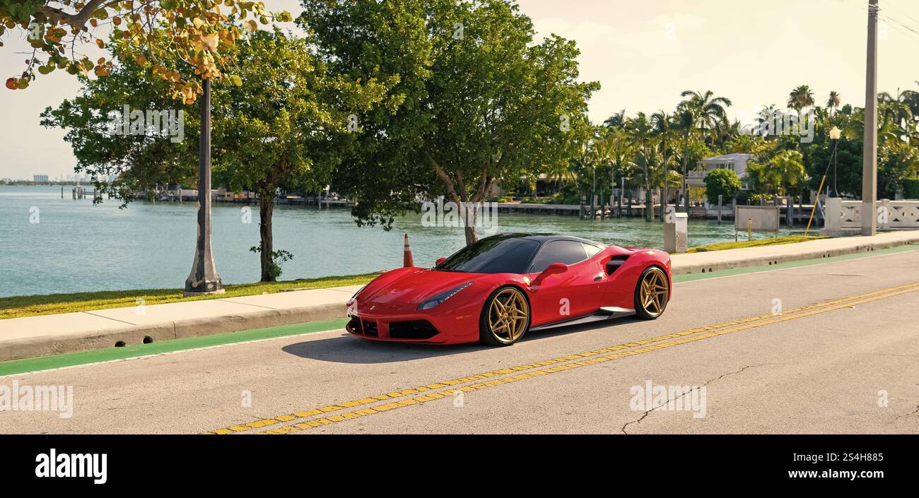 Miami Beach, Florida USA - April 15, 2021: red Ferrari SF90 Stradale ...