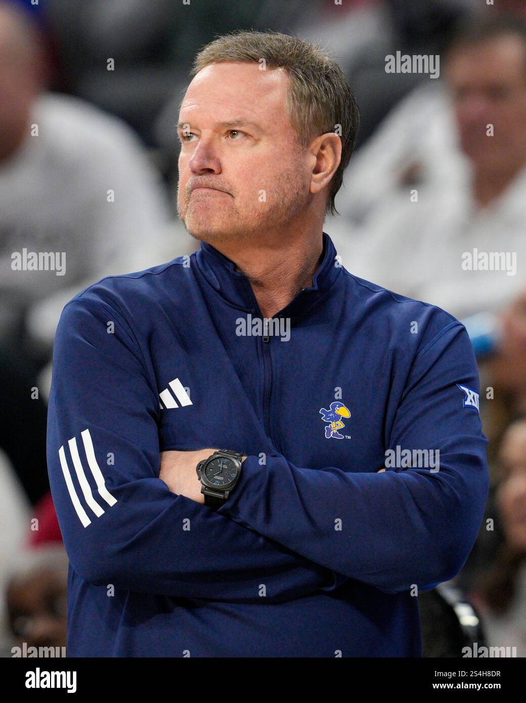 Kansas head coach Bill Self stands on the sidelines during the second ...
