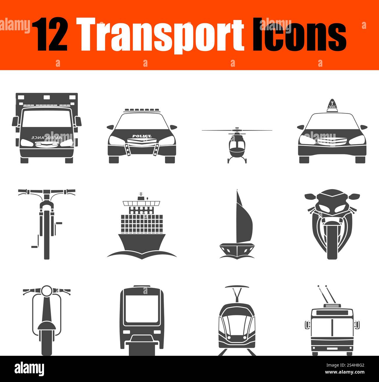 Transportation Icon Set in Front View. Simple Stencil Design. Vector ...