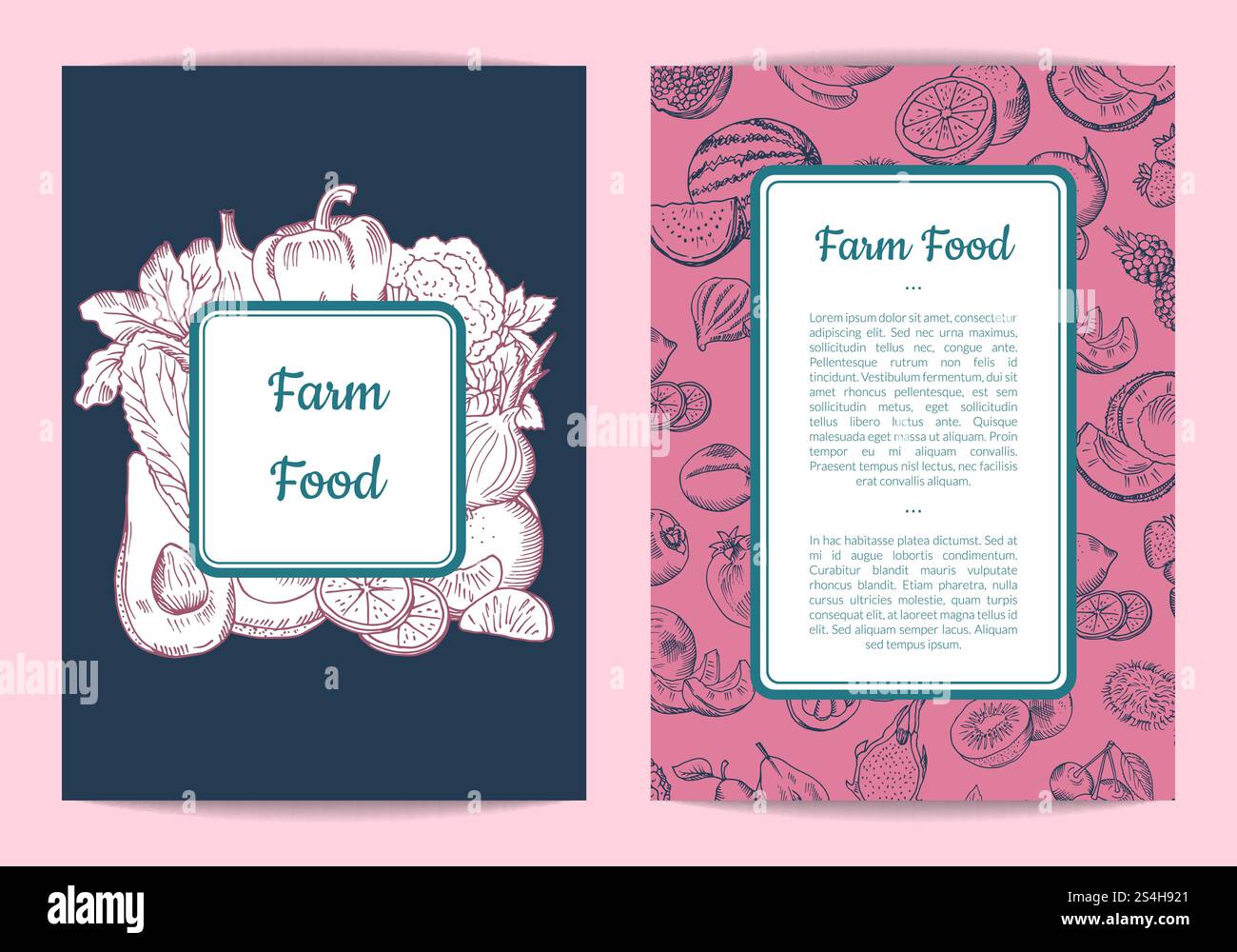Vector handdrawn fruits and vegetables card, brochure flyer and poster ...
