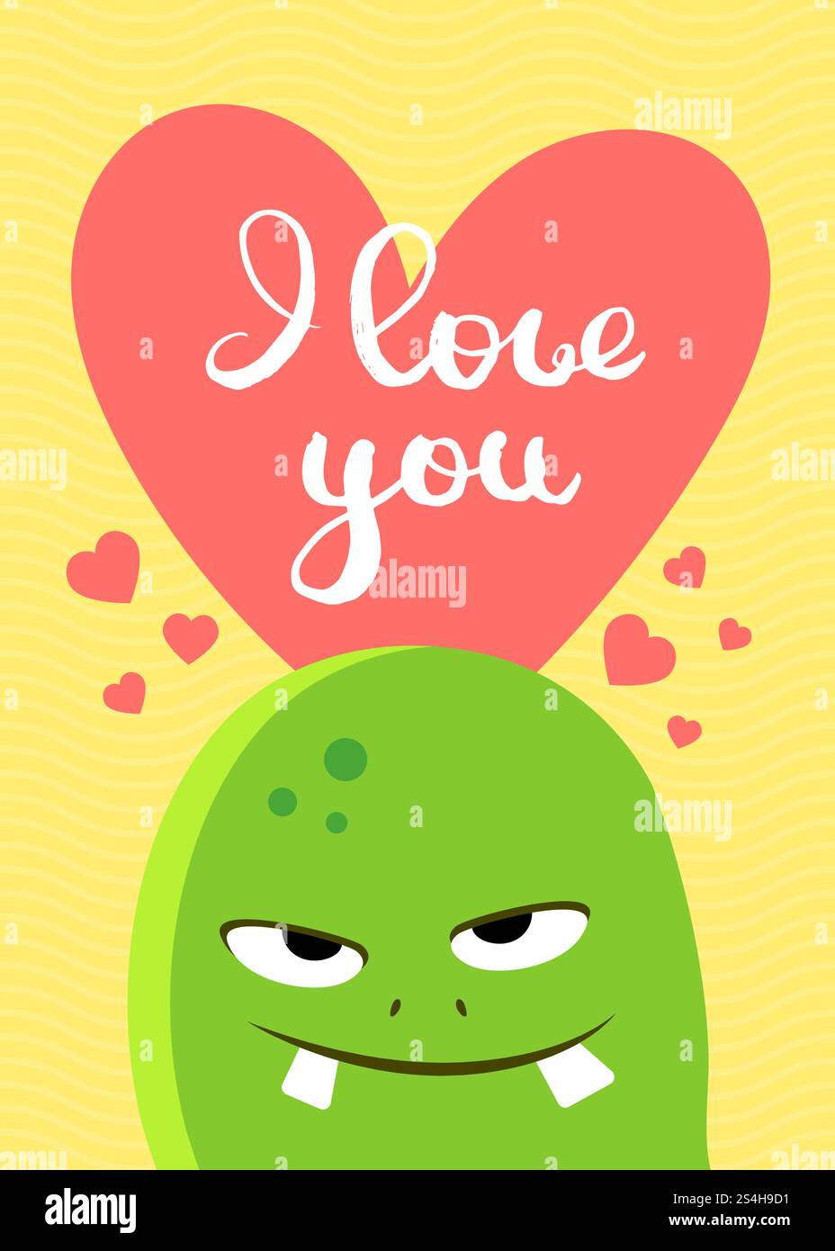 Vector Valentines Day card with heart, cute monster and lettering on ...