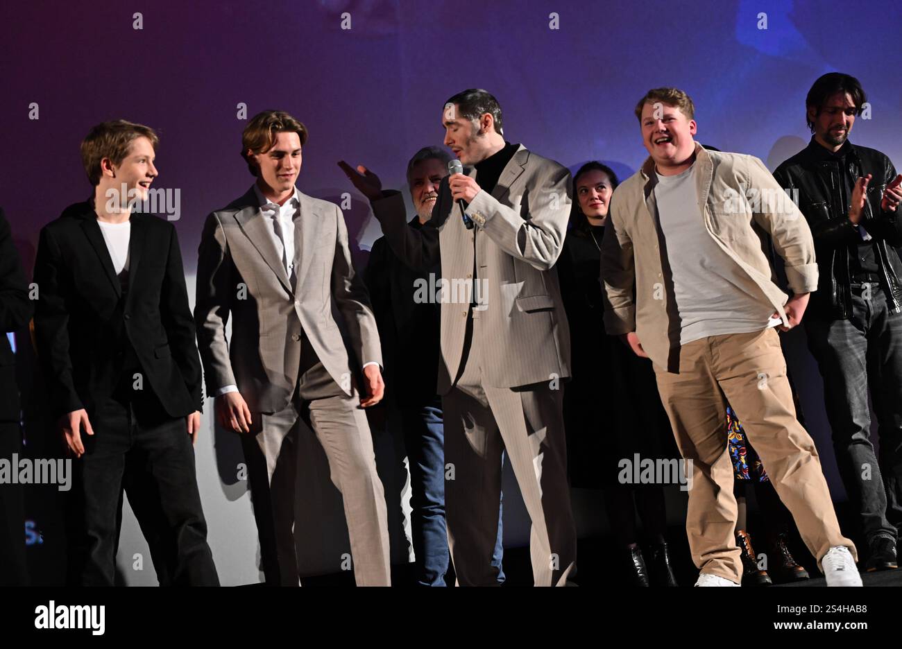 Munich, Germany. 12th Jan, 2025. The actors Levi Brandl (l-r), Nevio Wendt, the director Tim ...