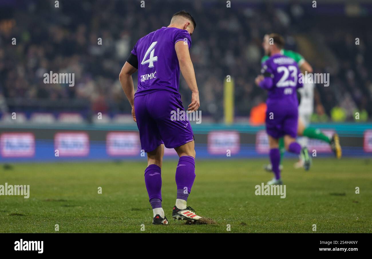 Brussels, Belgium. 12th Jan, 2025. Anderlecht's Jan-Carlo Simic pictured during a soccer game ...
