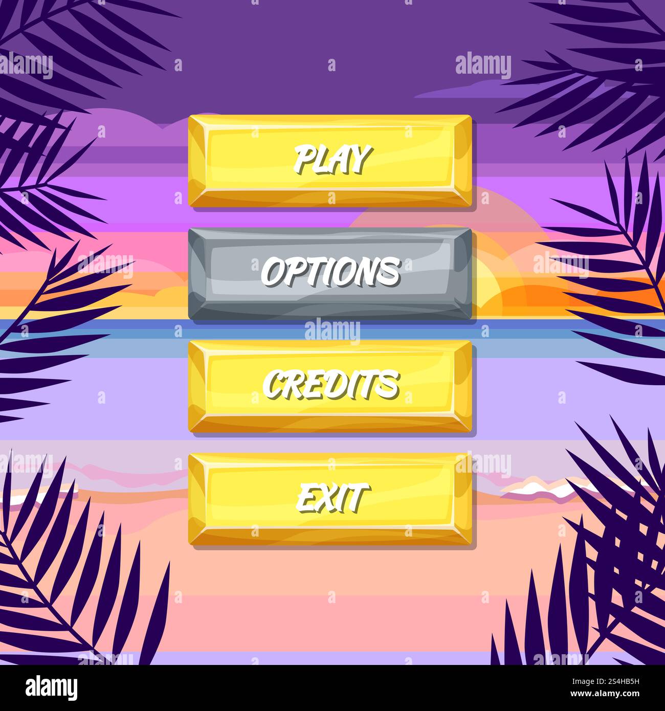 Vector cartoon style enabled and disabled buttons with text for game ...