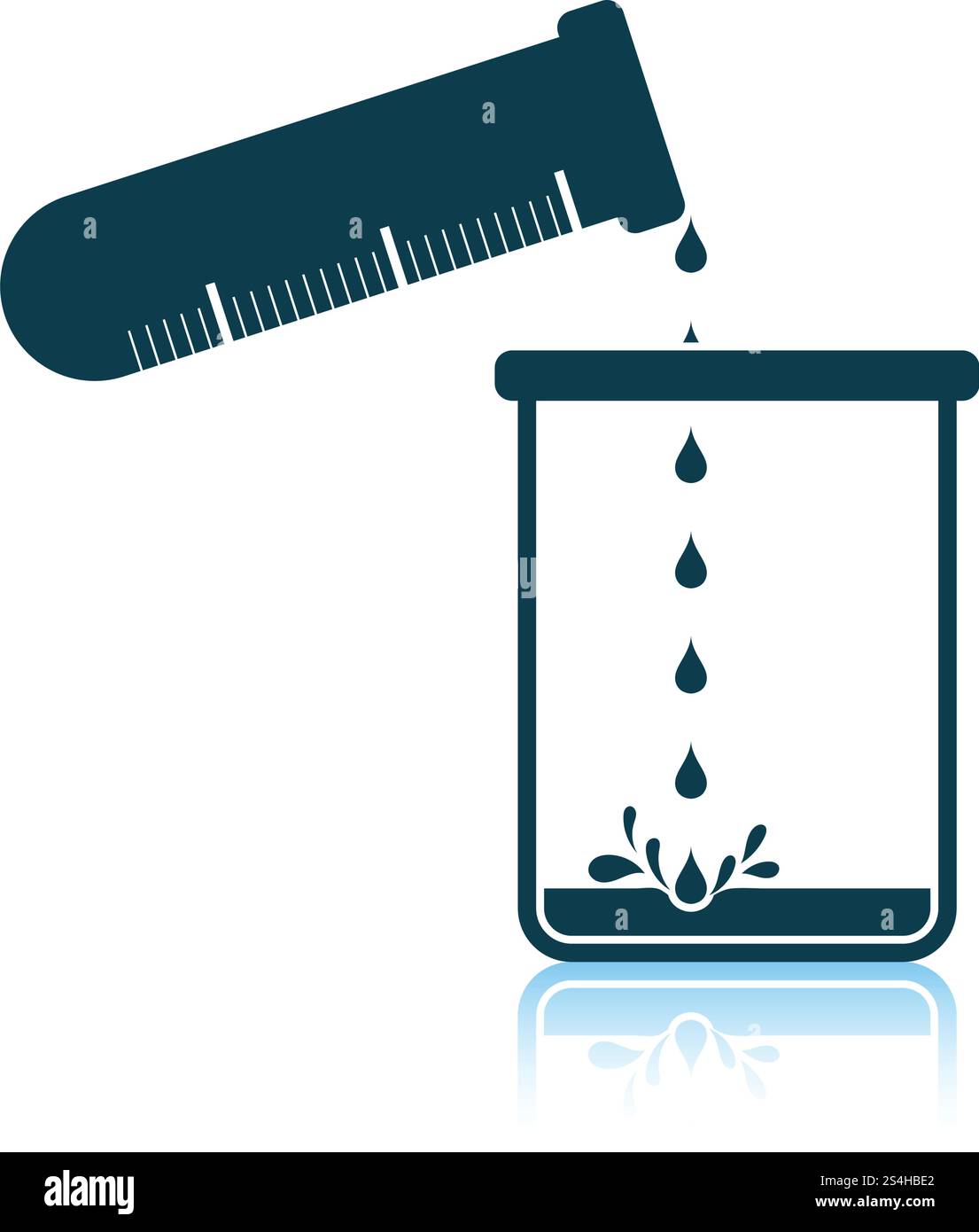 Icon of chemistry beaker pour liquid in flask. Shadow reflection design ...