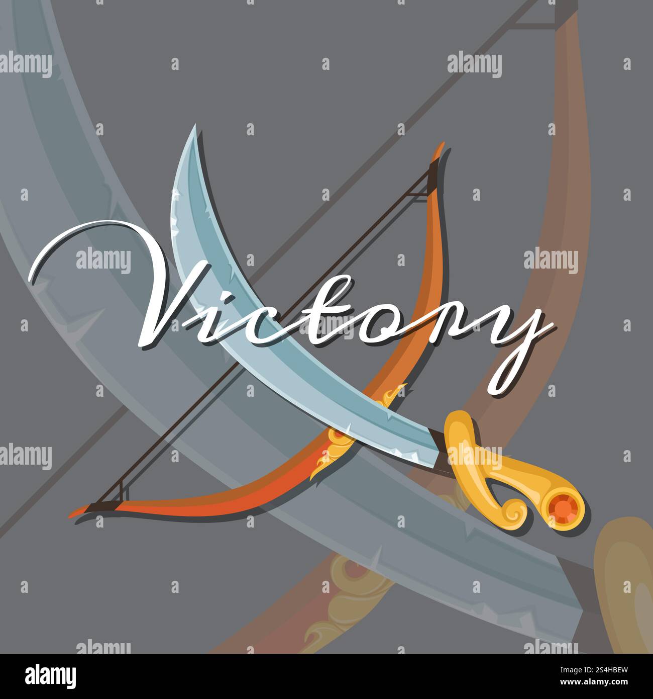 Vector fantasy cartoon style game design medieval crossed saber and bow ...