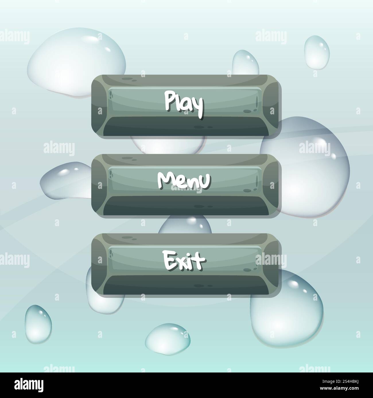 Vector cartoon style stone buttons with text for game design on ...