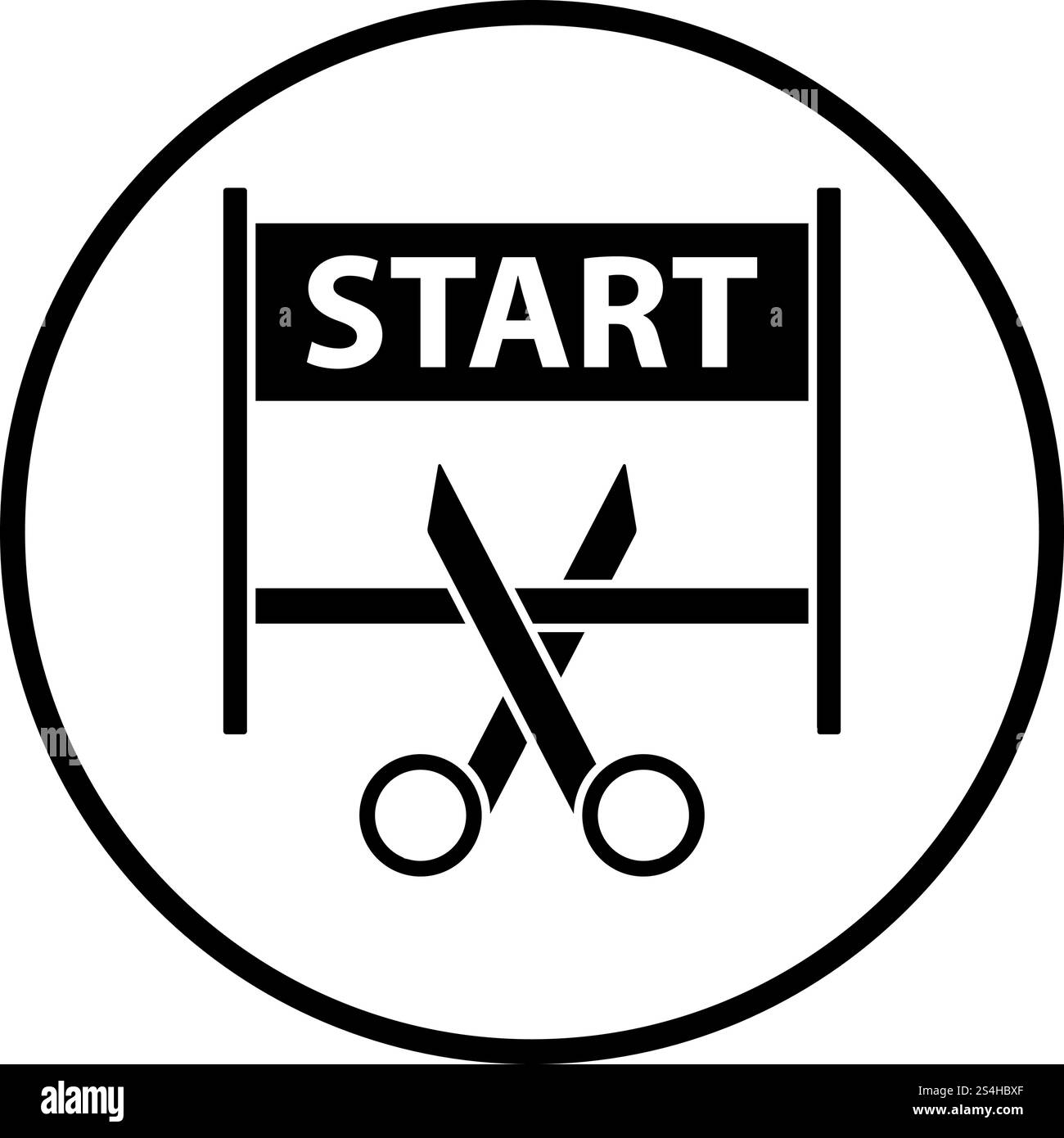 Scissors Cutting Tape Between Start Gate Icon. Thin Circle Stencil ...