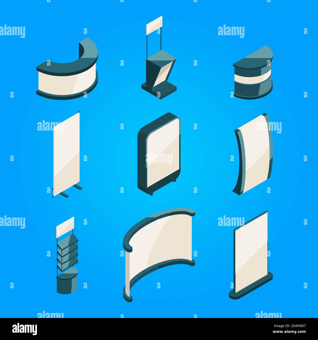 Empty stands for exhibition. Isometric objects isolate. Empty blank ...