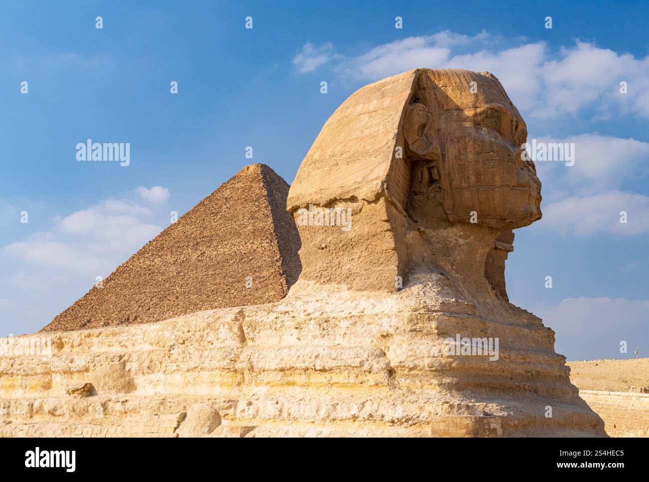 Great pyramid of Giza rises behind the Sphinx near Cairo Egypt Stock ...