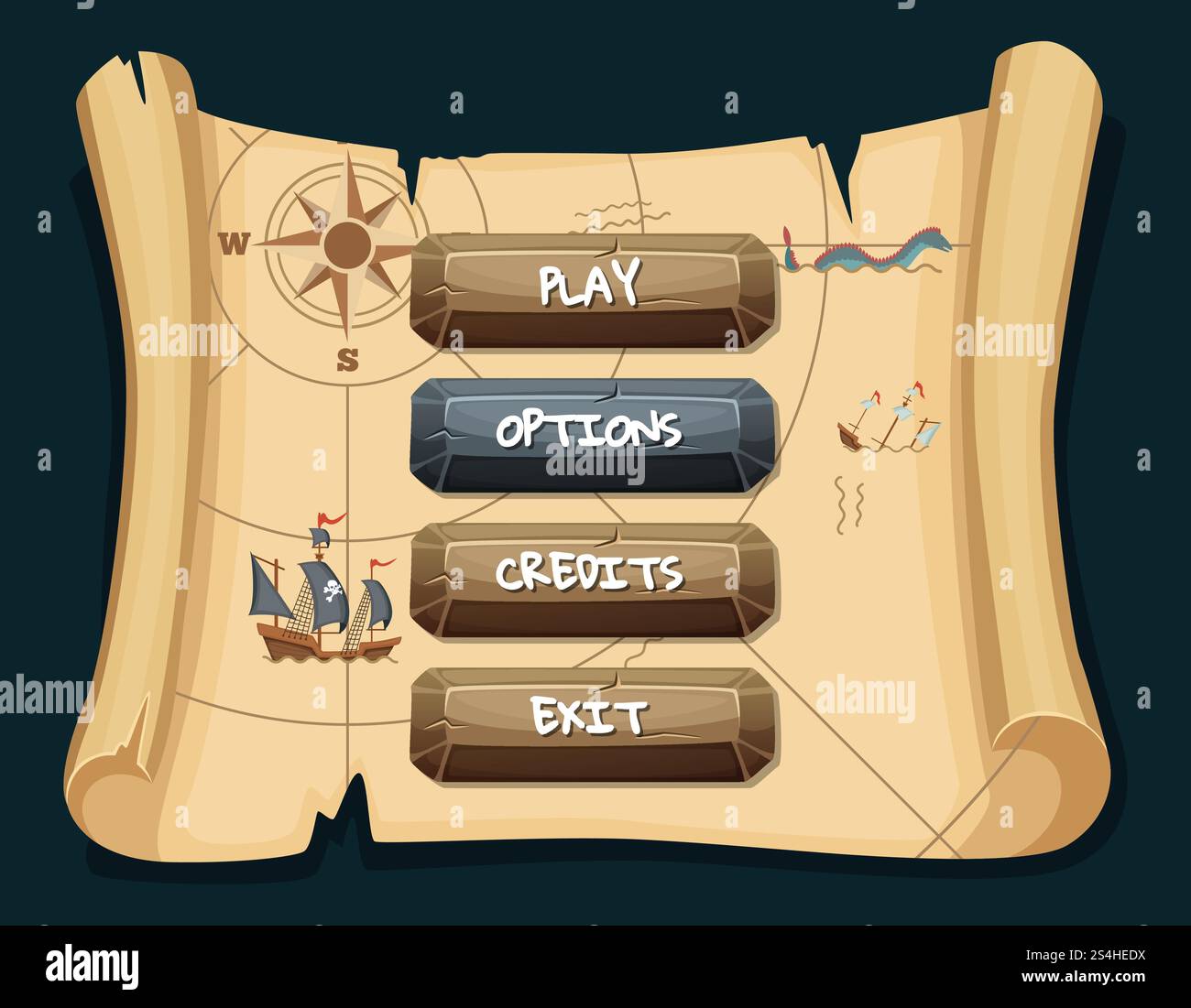 Vector cartoon style stone enabled and disabled buttons with text for ...