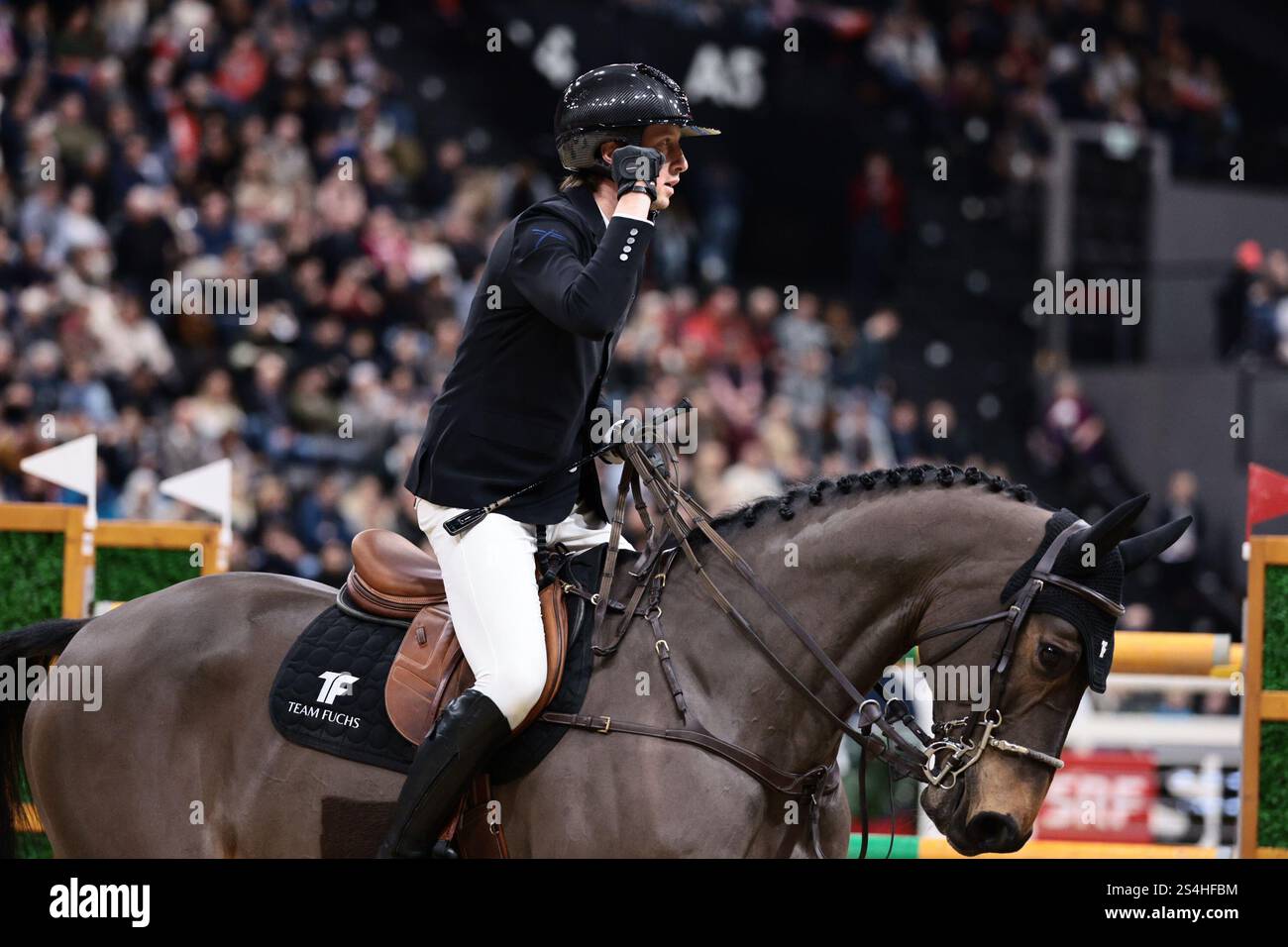 Martin Fuchs of Switzerland with Commissar Pezi during the Longines FEI ...