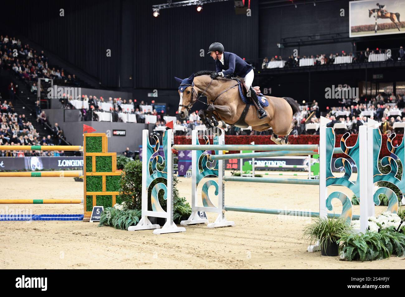Basel, Switzerland. 12th Jan, 2025. Ben Maher of United Kingdom with Point Break during jump-off ...