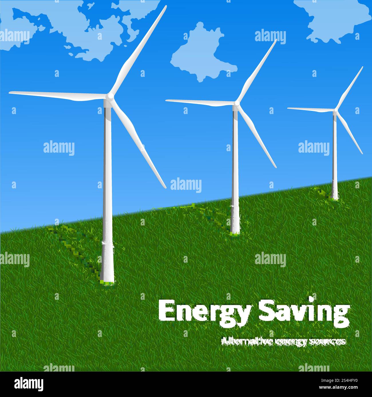 Energy saving wind turbine concept background. Realistic illustration ...