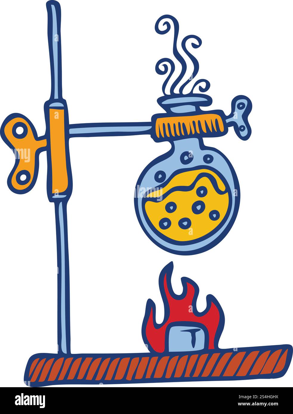 Flask burning flame icon. Hand drawn illustration of flask burning ...