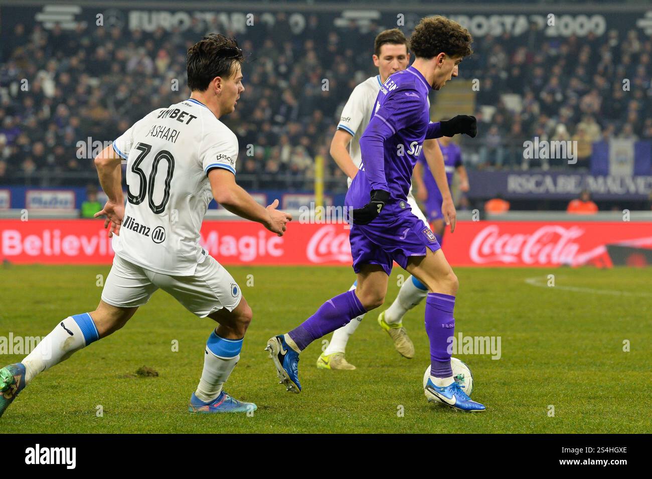 Brussels, Belgium. 12th Jan, 2025. Club's Ardon Jashari and Anderlecht ...