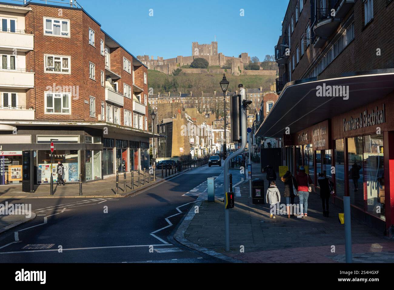 Dover, UK. 11th Jan, 2025. People walk along the Market Square in Dover ...