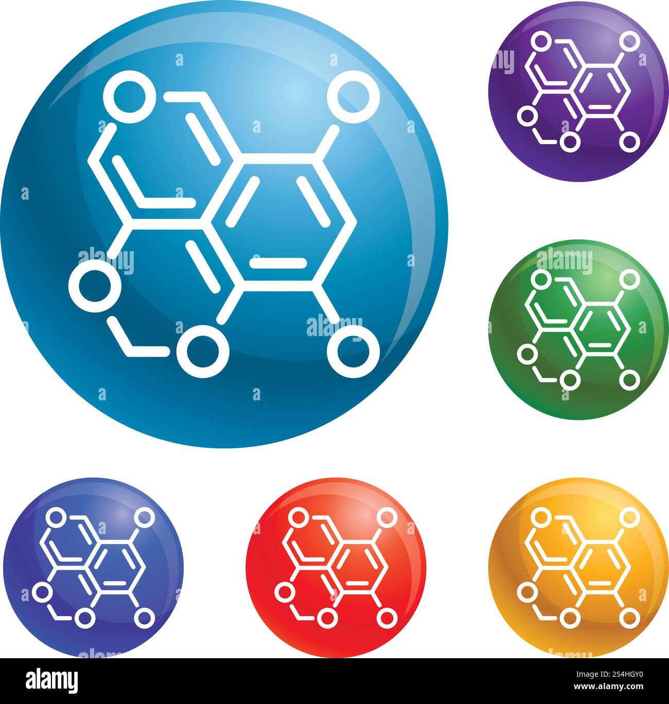 Oxygen formula icons set vector 6 color isolated on white background ...