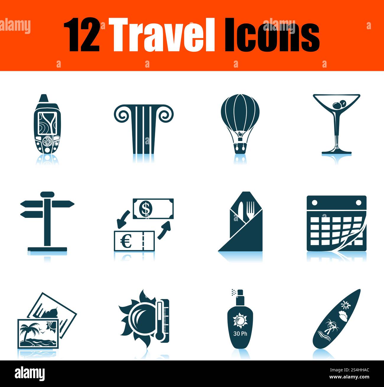 Travel Icon Set. Shadow reflection design. Vector illustration Stock ...