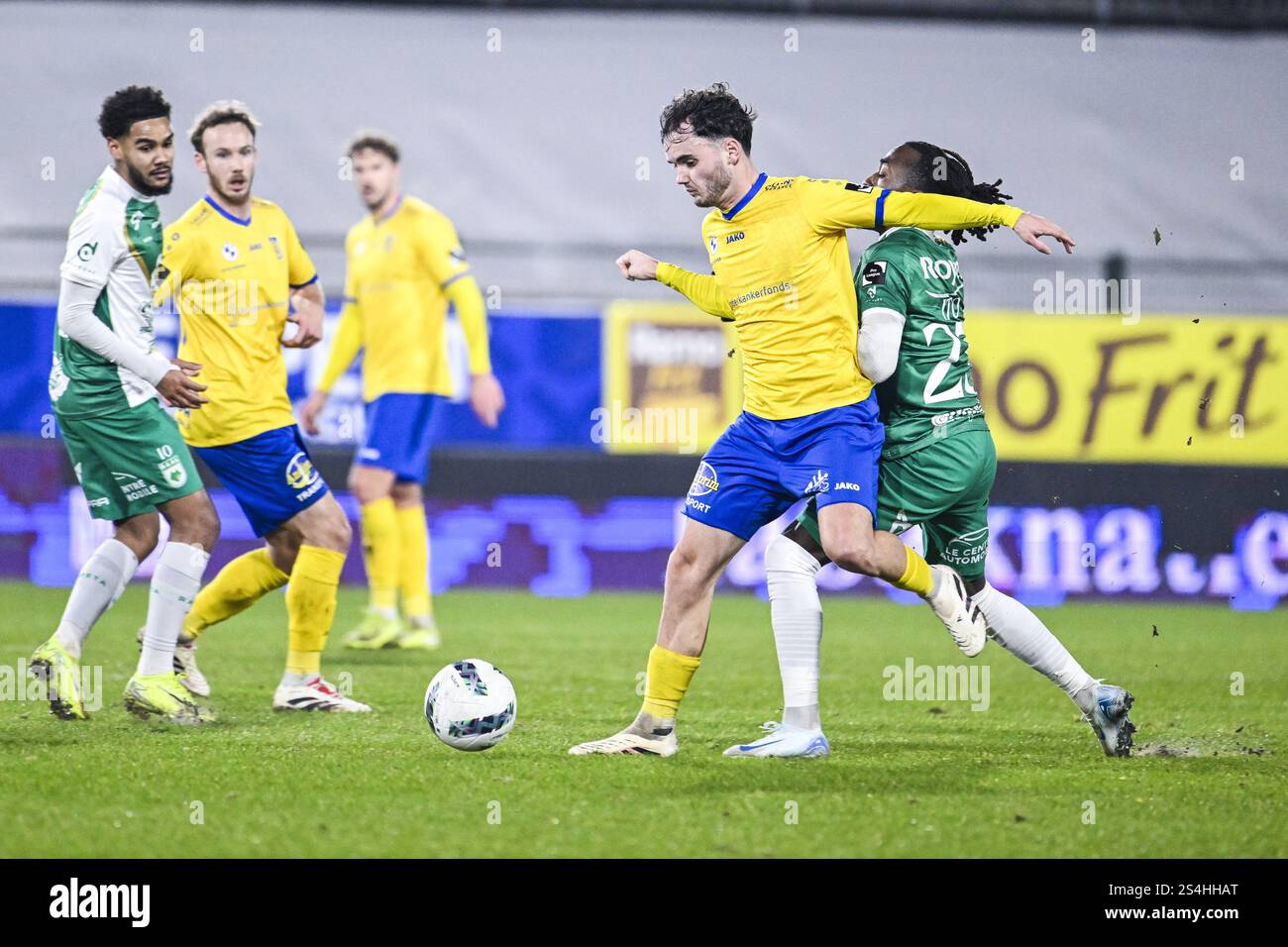 Beveren Waas, Belgium. 12th Jan, 2025. Beveren's Jannes Van Hecke and ...