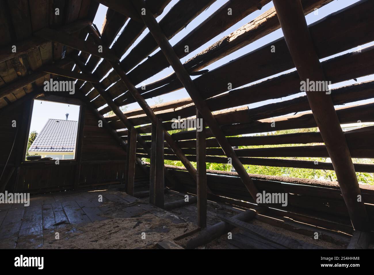 Abstract dark grunge wooden interior background, perspective view of an ...