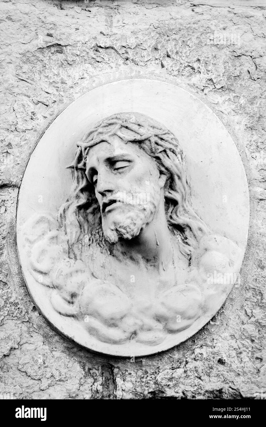 Monochrome Bas Relief Depicting Jesus Christ Wearing a Crown of Thorns ...