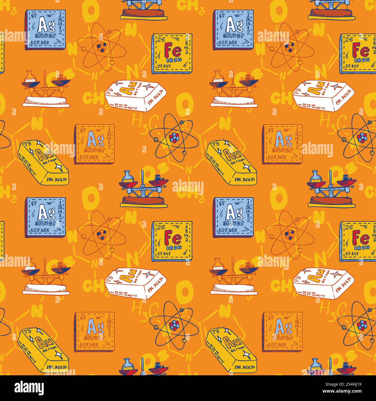 Chemistry periodic substance seamless pattern. Hand drawn illustration ...