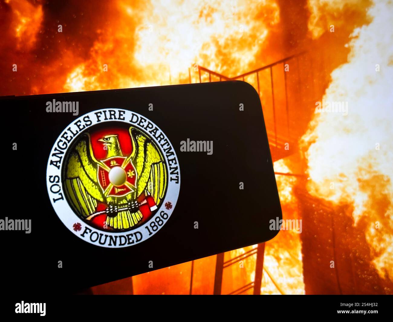 Los Angeles, California, USA. 12th Jan, 2025. Emblem of the Los Angles ...