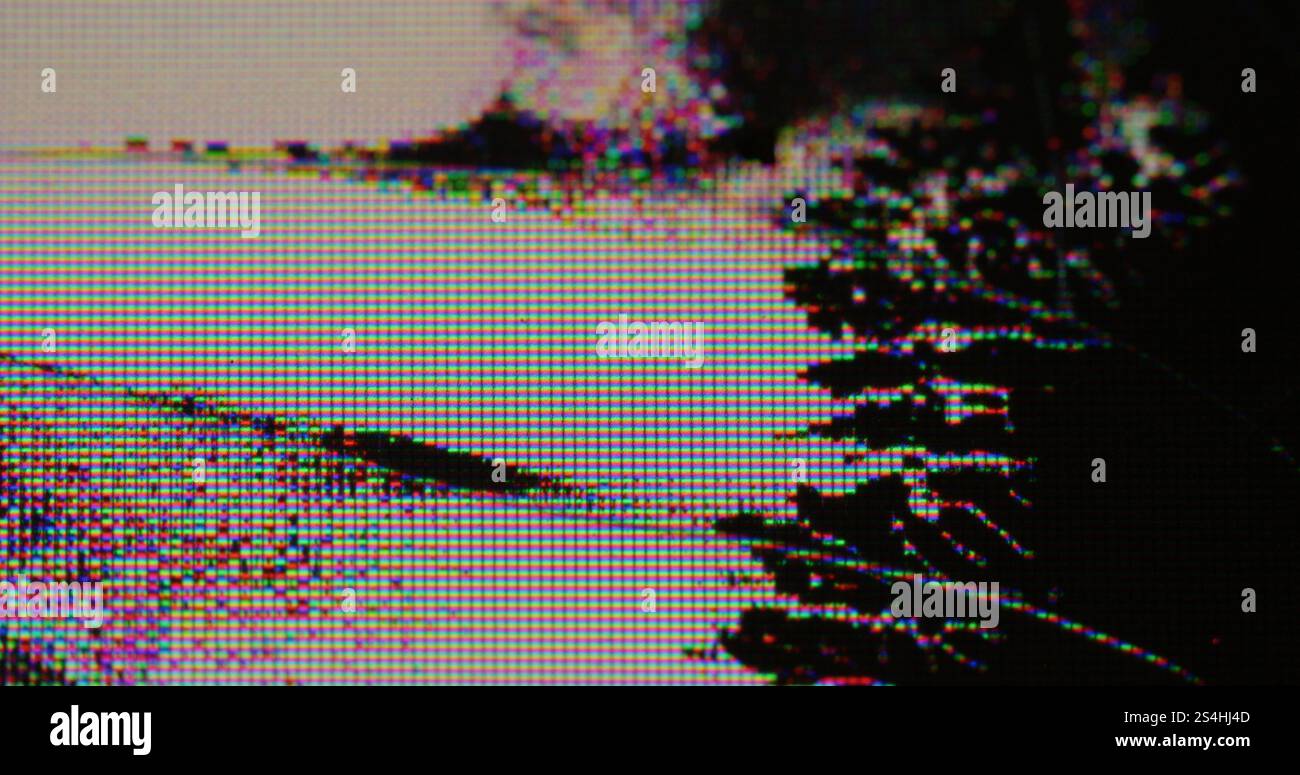 Screen damage. Rainbow distortion. Black crack on static artifacts ...