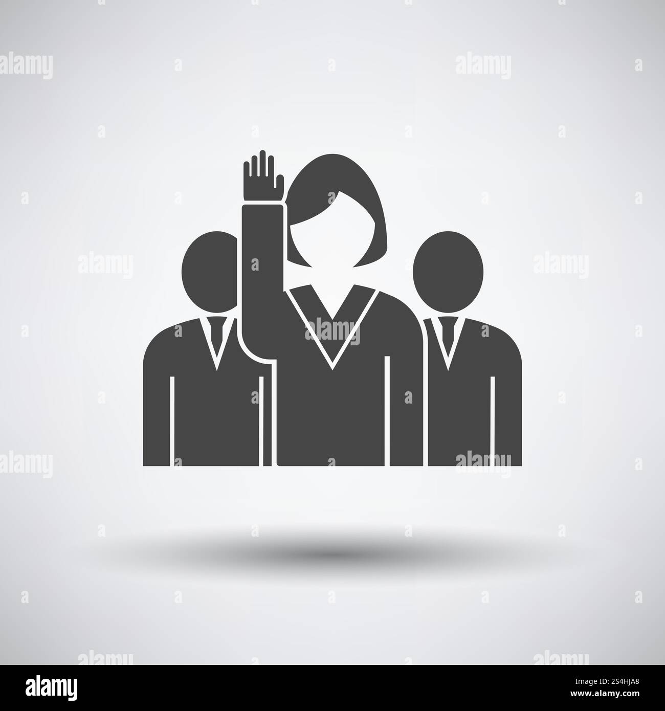 Voting Lady With Men Behind Icon on gray background, round shadow ...